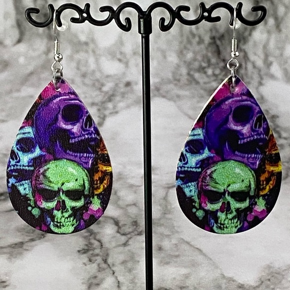 Jewelry | 325 Neon Skulls Dangle Tear Drop Earrings | Poshmark
